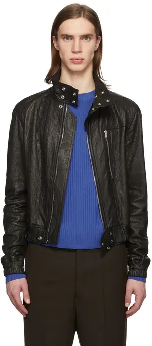 Rick Owens Black Leather Ies Bomber Jacket In 09 Blk - 65% Off
